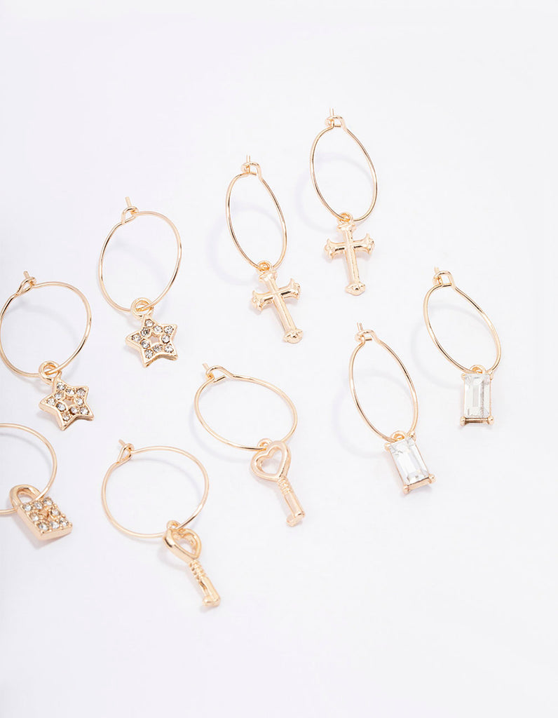 Gold Crystal Star Wire Hoop Earring 6-Pack - Lovisa