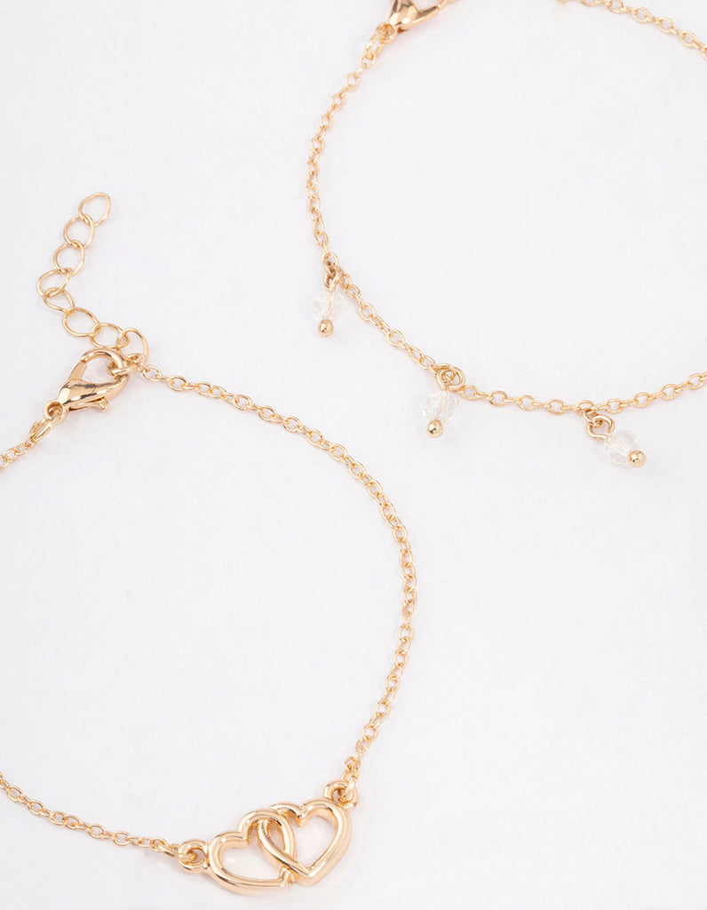 Gold Diamante Bead Link Heart Bracelet Pack Lovisa