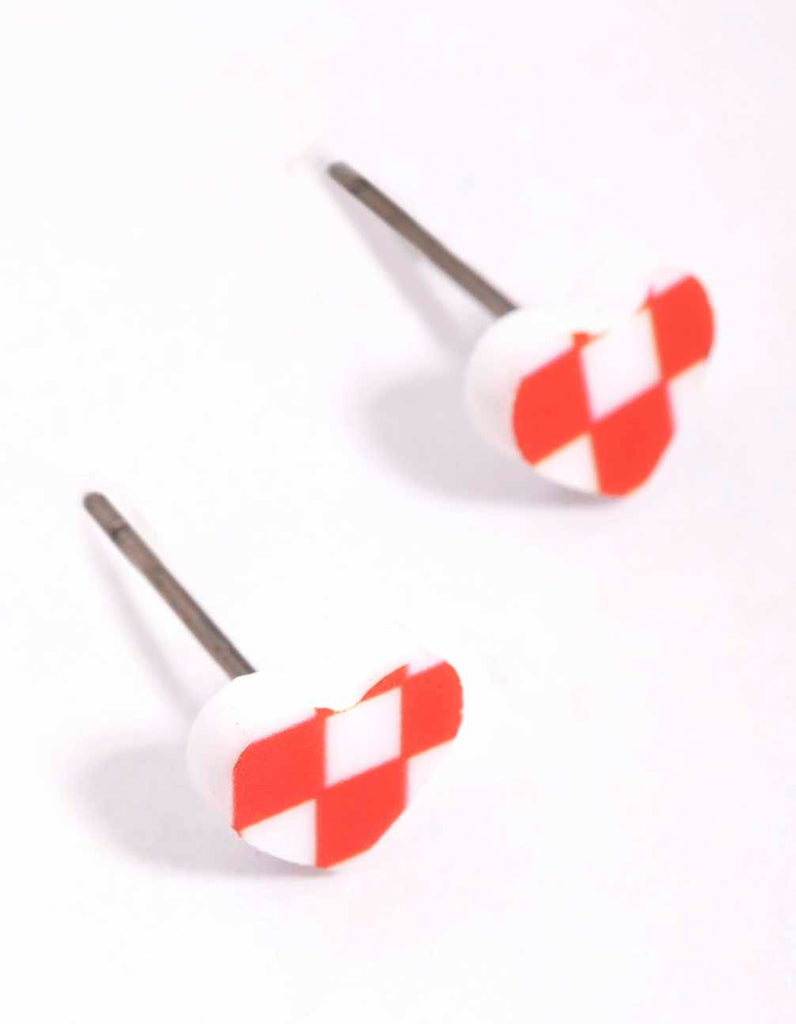 Red Checkered Heart Stud Earrings - Lovisa