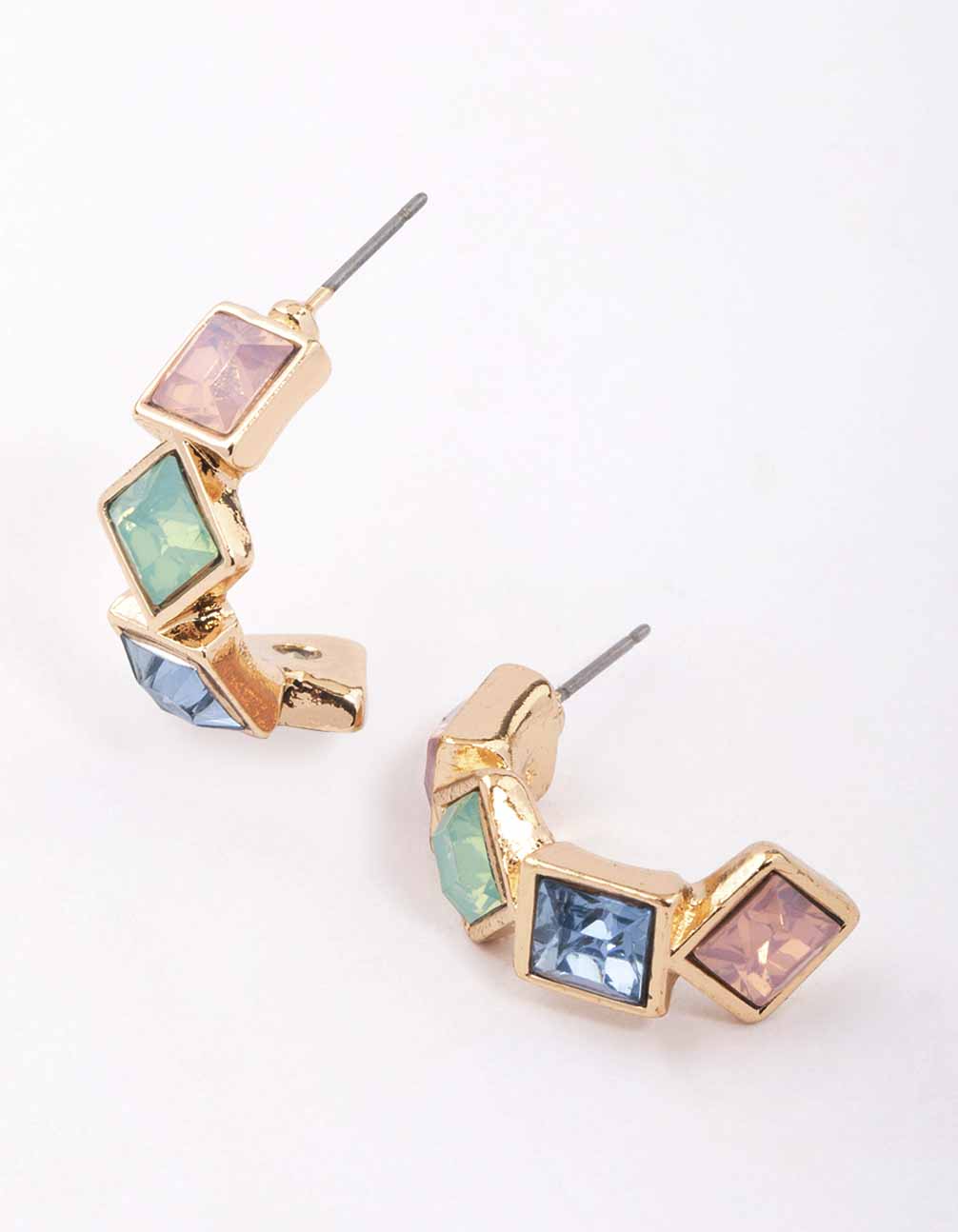 Gold Square Diamond Hoop Earrings - Lovisa