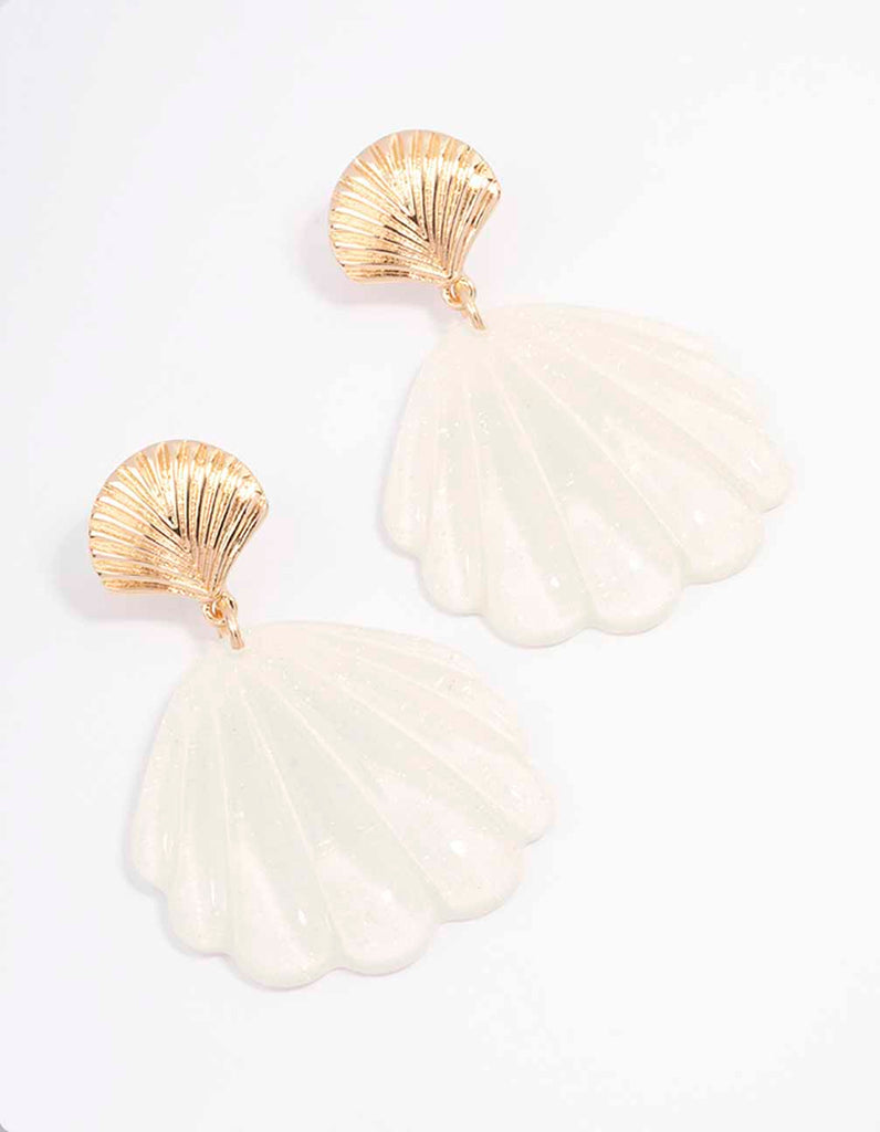 Gold Acrylic Shell Drop Earrings - Lovisa