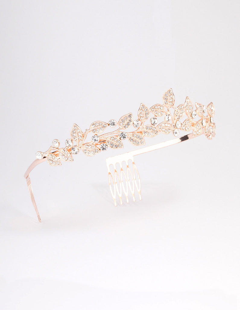 Rose Gold Diamante Leafy Tiara - Lovisa