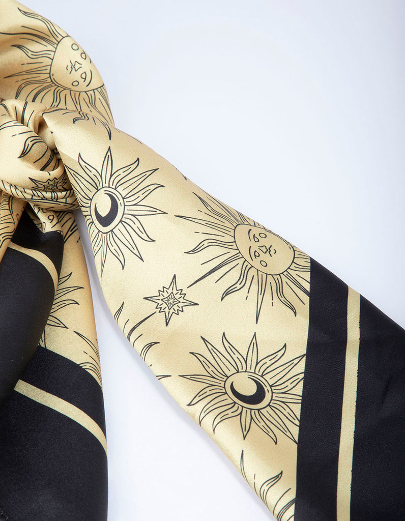 Black & Gold Fabric Celestial Sun Scarf - Lovisa