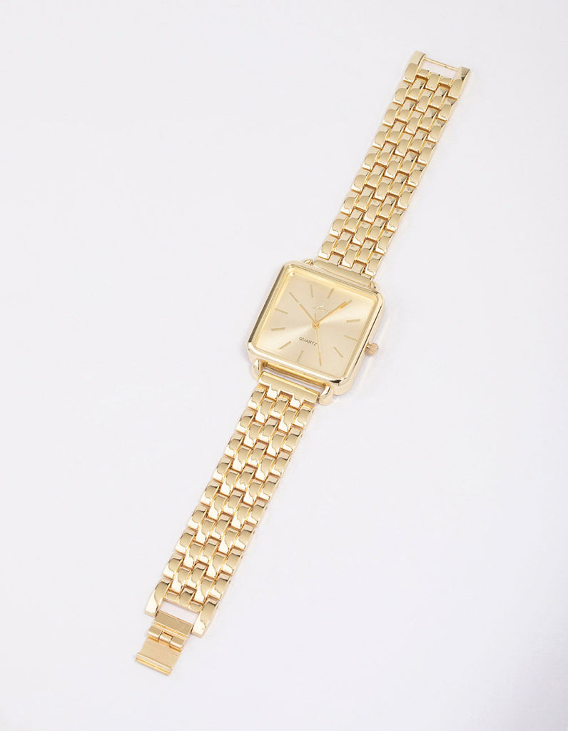 Gold Large Square Face Watch - Lovisa