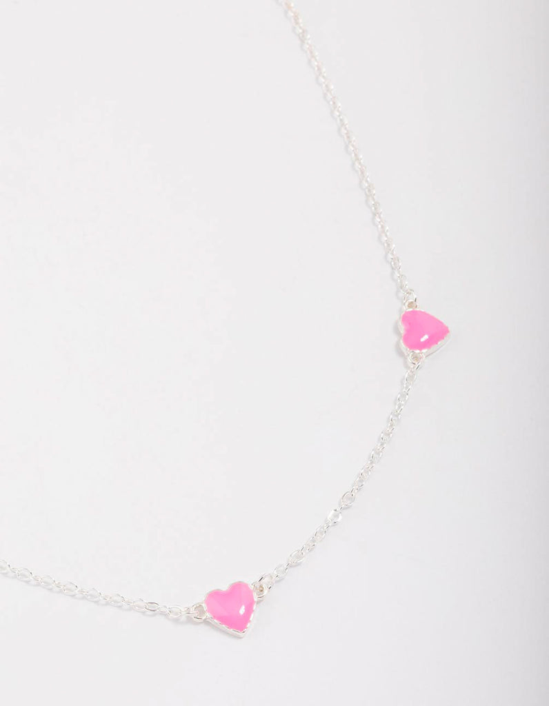 Silver Pink Enamel Heart Chain Necklace - Lovisa