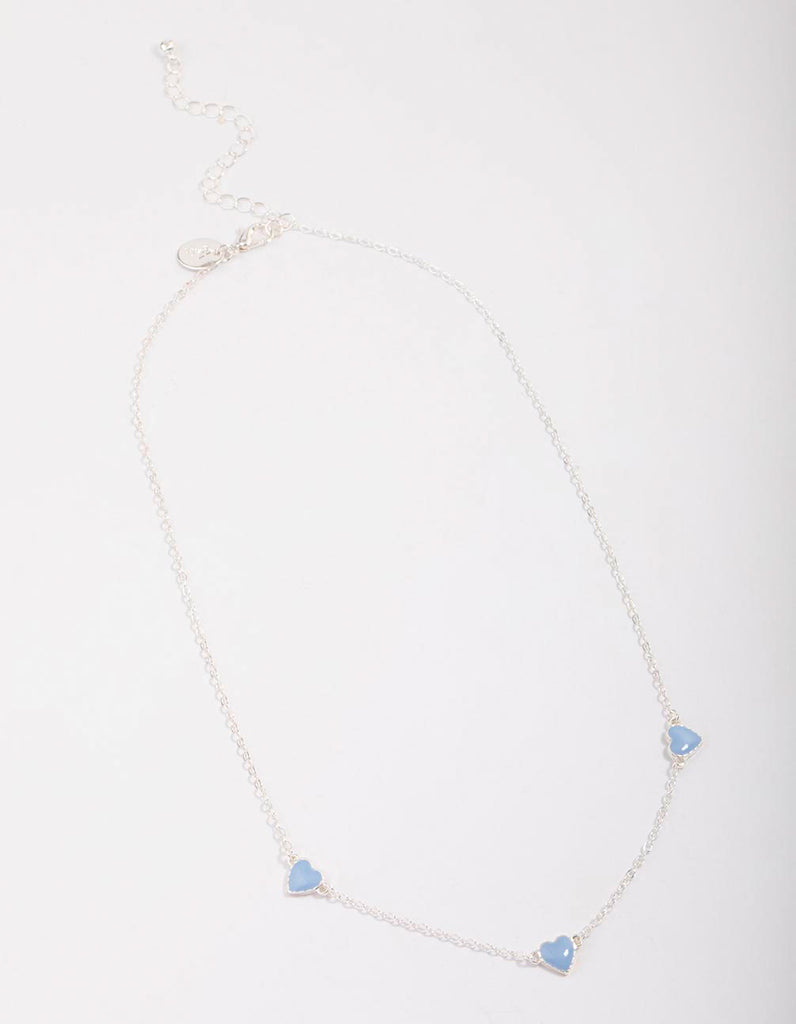 Silver Blue Enamel Heart Chain Necklace - Lovisa