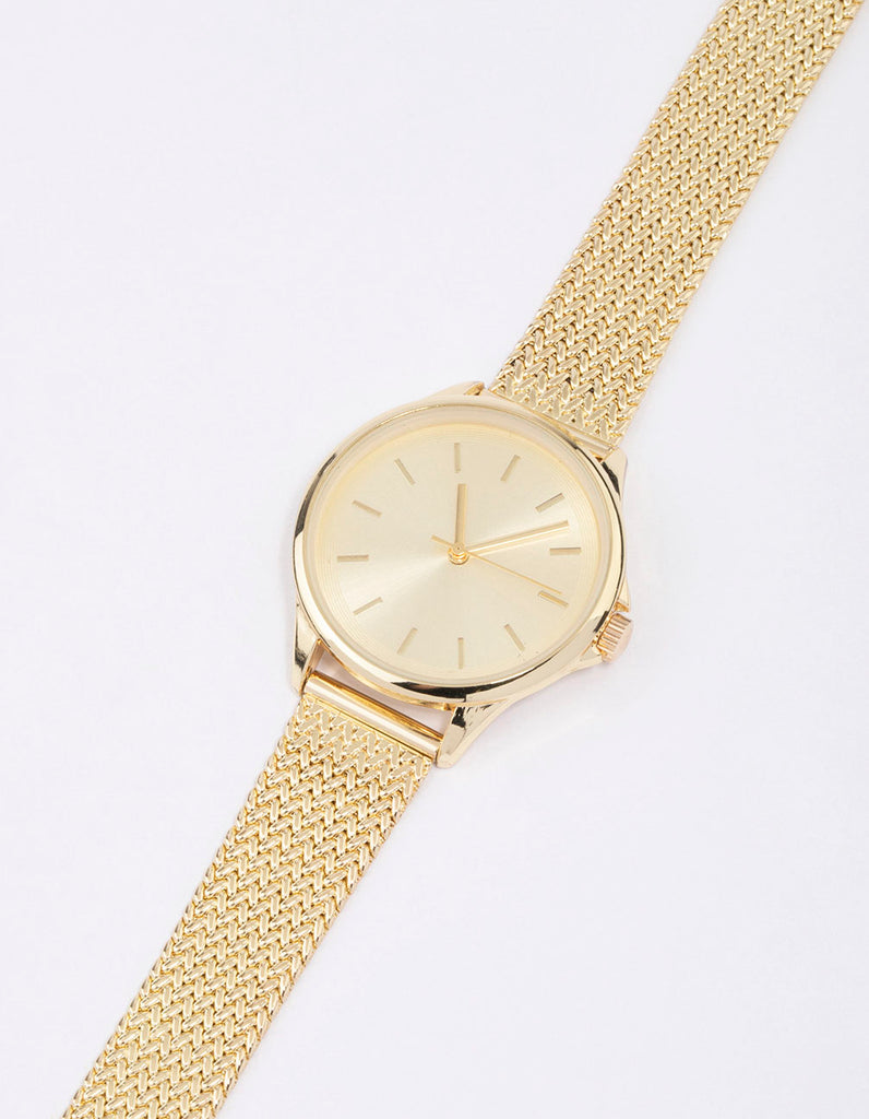 Gold Medium Simple Mesh Watch - Lovisa