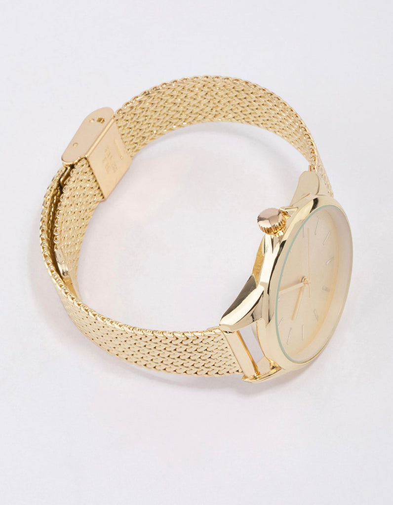 Gold Medium Simple Mesh Watch - Lovisa