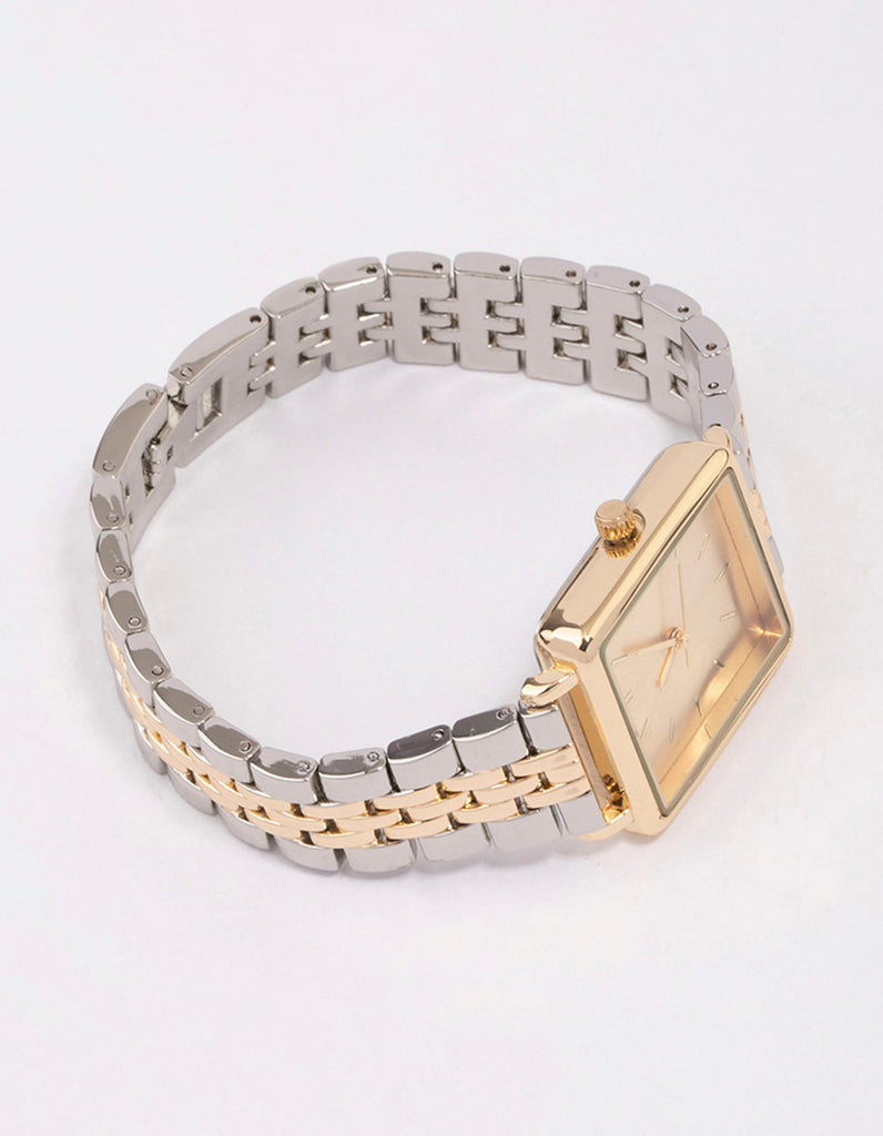 Gold & Silver Two-Toned Square Watch - Lovisa