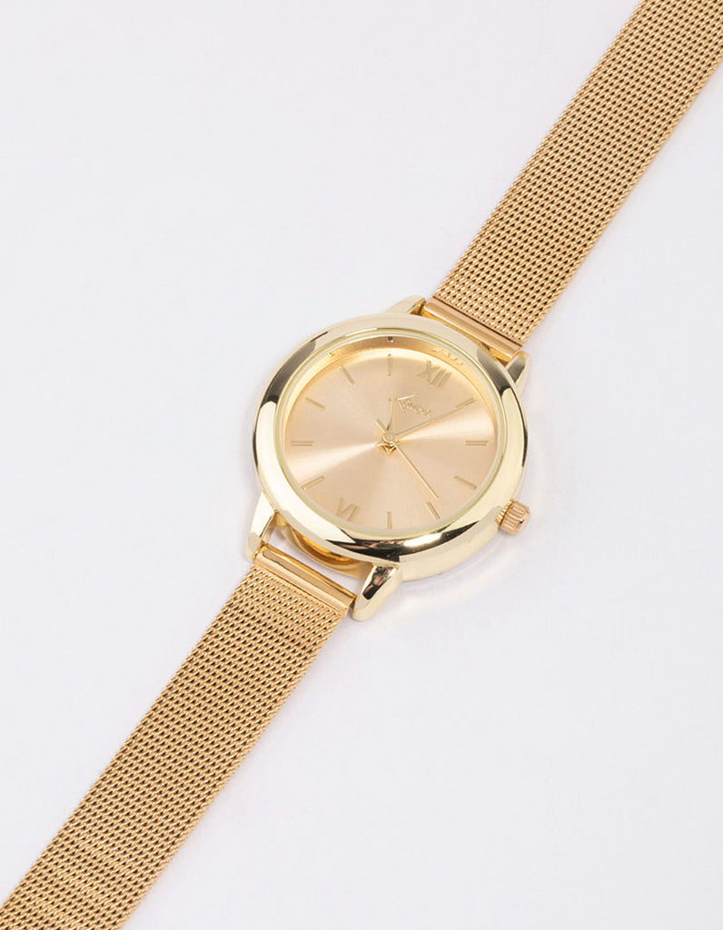 Gold Small Simple Mesh Watch - Lovisa