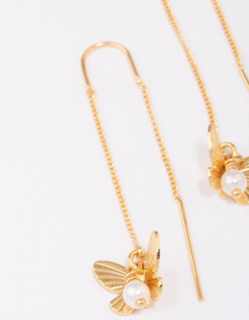 Gold Plated Pearl Butterfly Thread Through Earrings - Lovisa