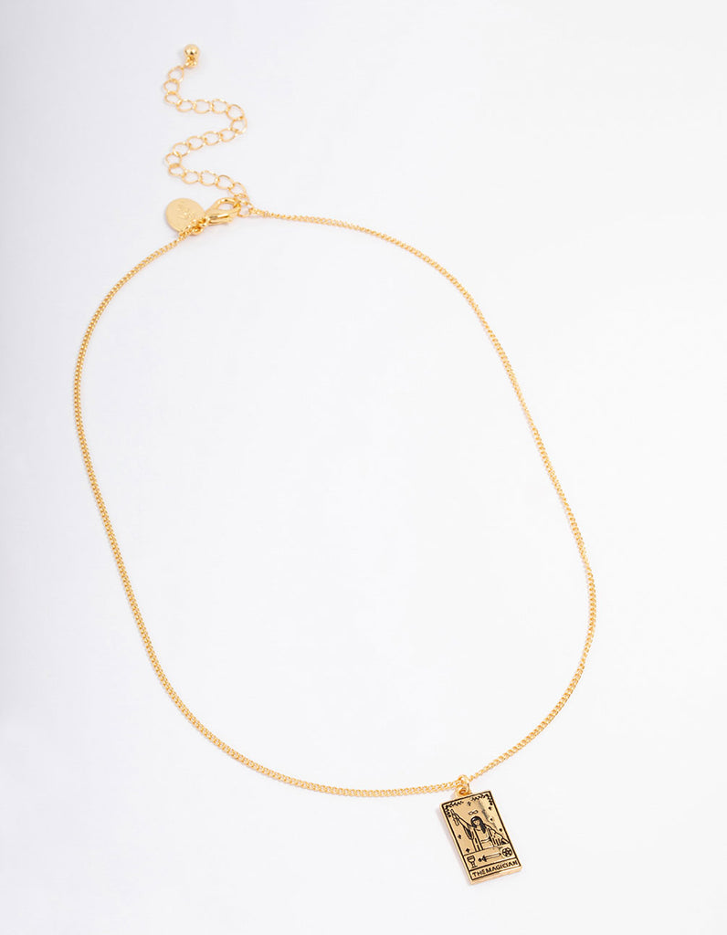 Gold Plated Magician Tarot Card Pendant Necklace - Lovisa