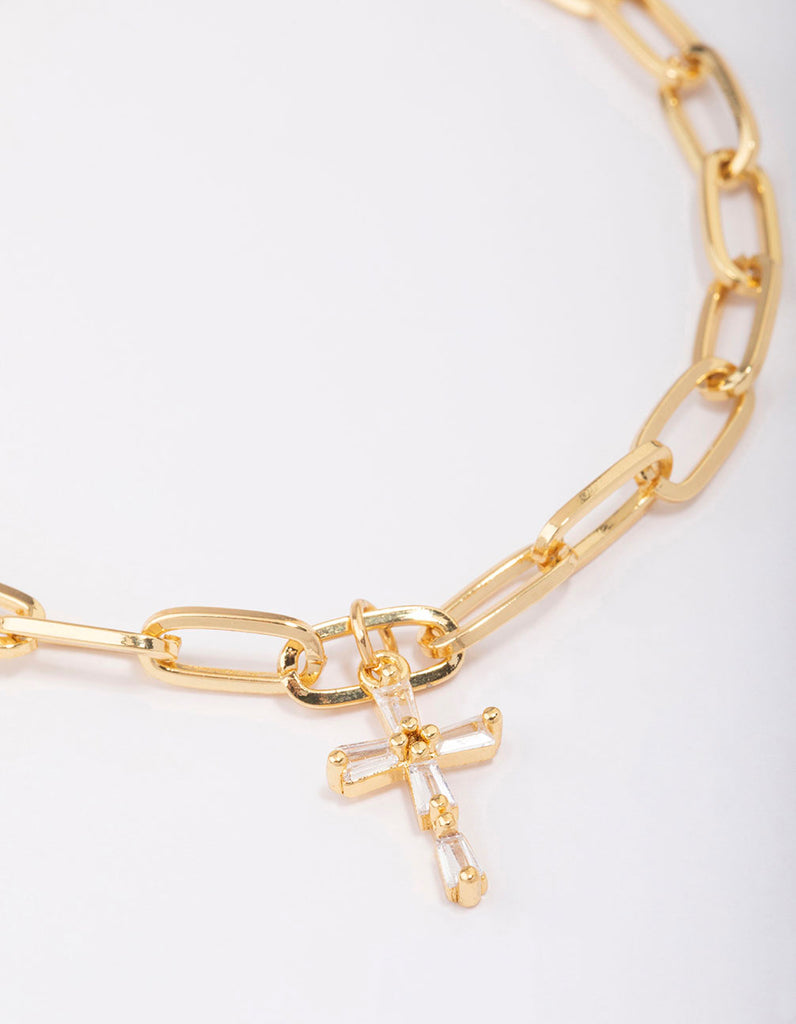 Gold Plated Cross Charm Chain Bracelet - Lovisa