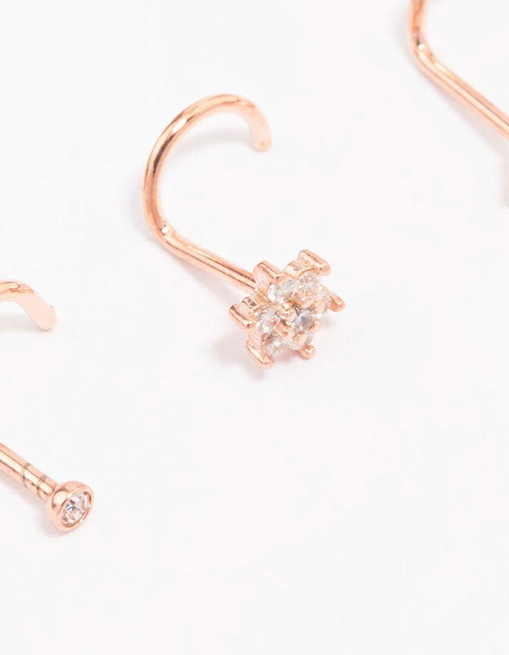 Rose Gold Plated Surgical Steel Flower Nose Piercing 3-Pack - Lovisa