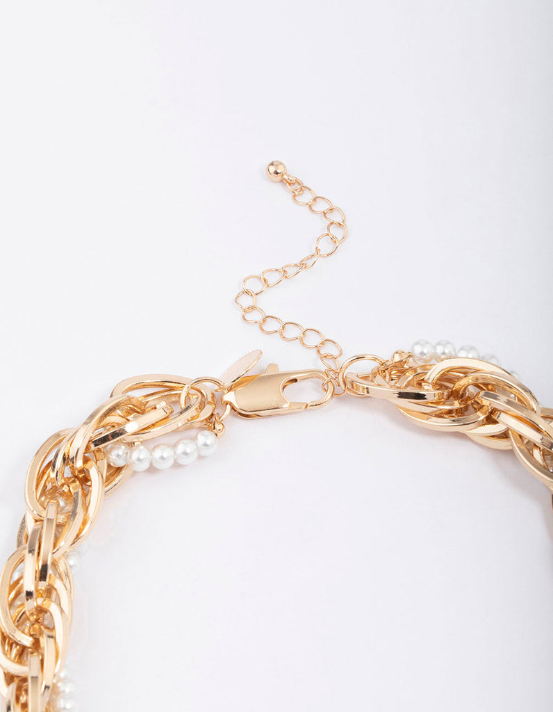 Gold Chunky Wavy Pearl Chain Necklace - Lovisa