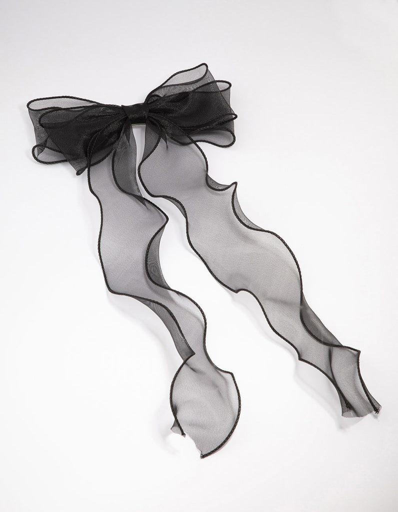 Black Fabric Organza Curl Hair Bow Clip - Lovisa
