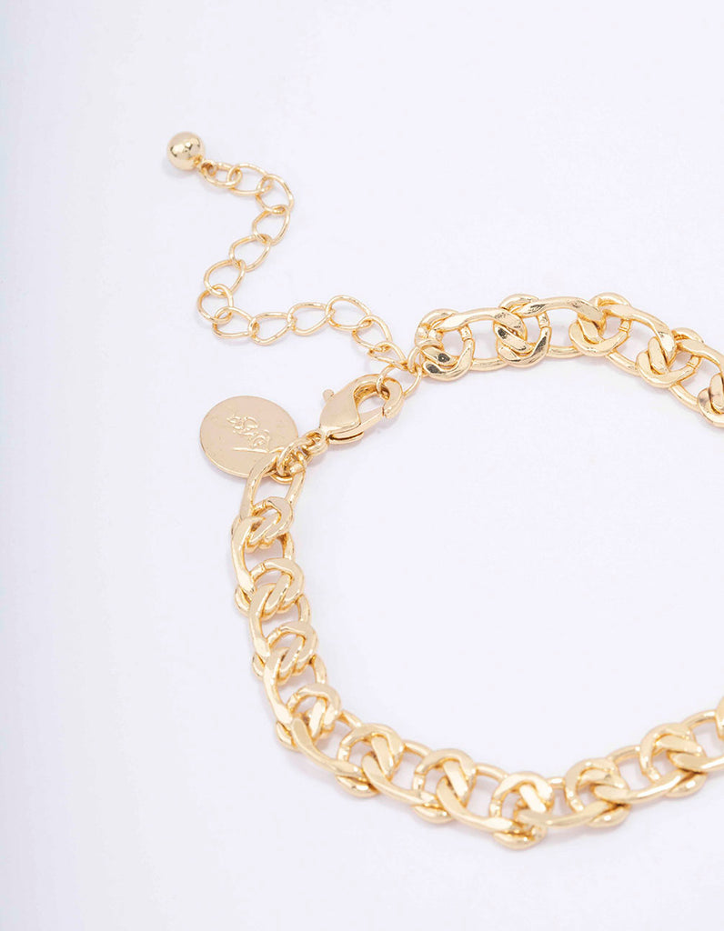 Gold Plated Brass Flat Loop Chain Bracelet - Lovisa