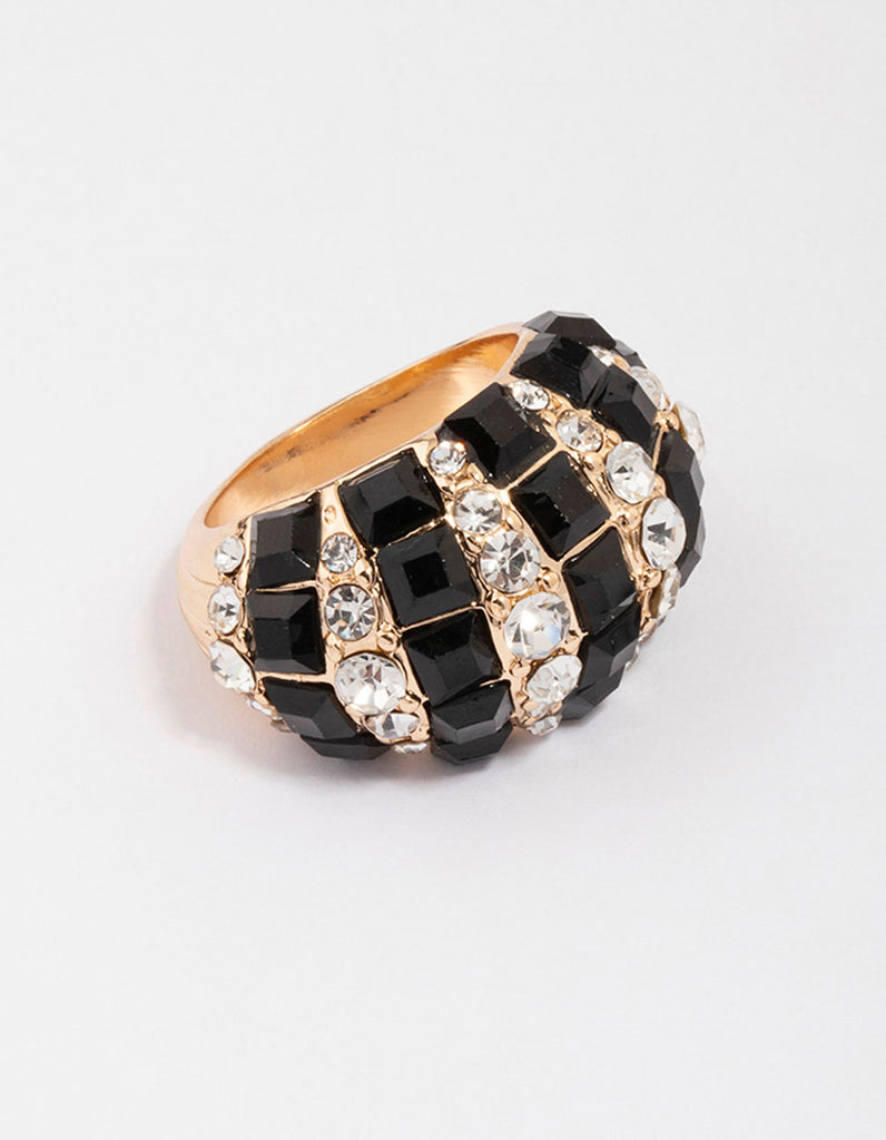 Gold & Black Stripe Bling Ring - Lovisa