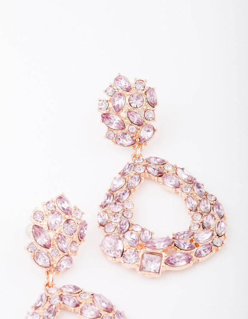 Gold Lilac Cluster Diamante Drop Earrings - Lovisa