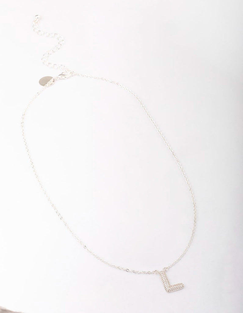 Silver Plated Letter L Pave Pendant Necklace - Lovisa