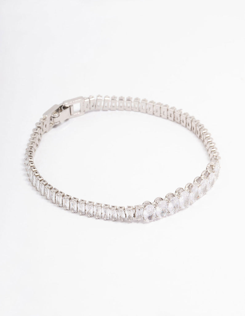 Silver Round Emerald-Cut Rectangular Tennis Bracelet - Lovisa