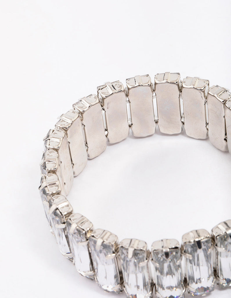 Silver Rectangular Stone Stretch Bracelet - Lovisa