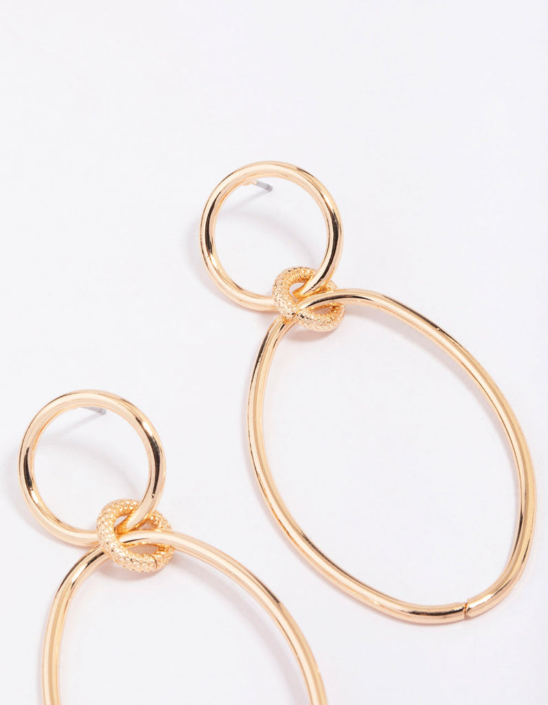 Gold Double Oval Simple Drop Earrings - Lovisa