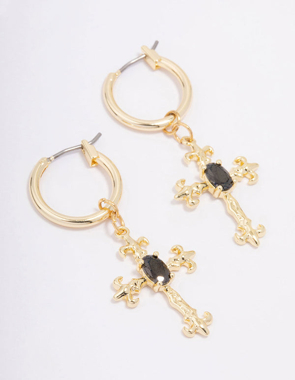Gold Plated Ornate Cross Drop Earrings - Lovisa