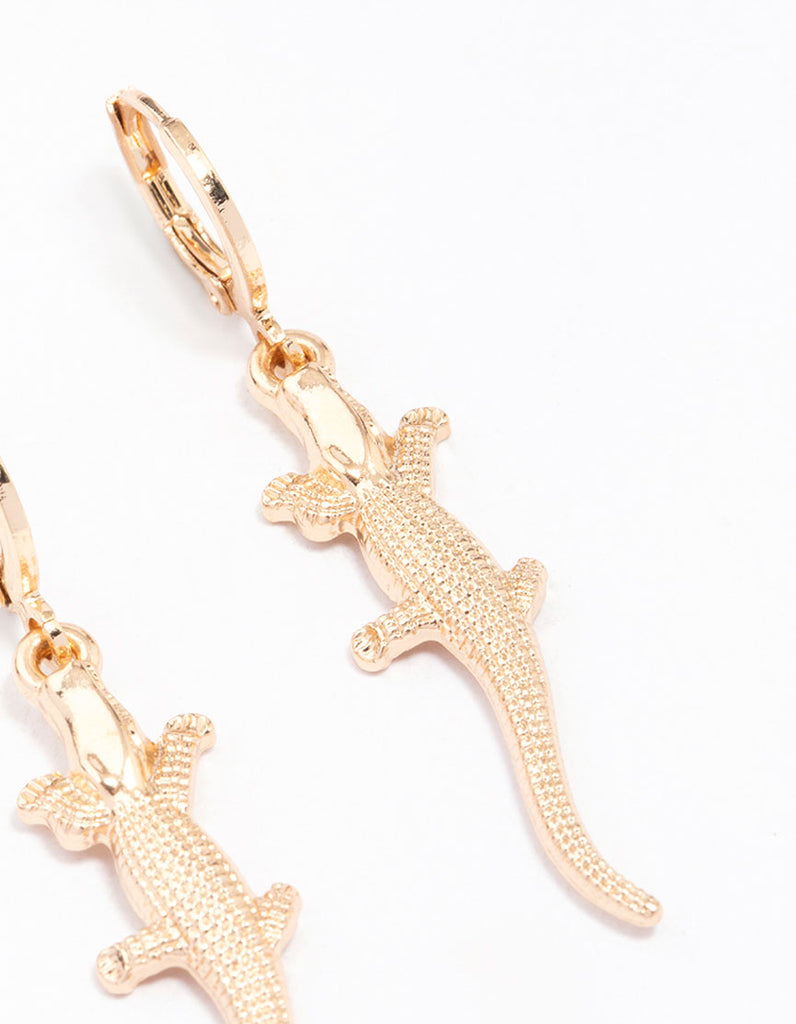 Gold Alligator Drop Huggie Hoop Earrings - Lovisa