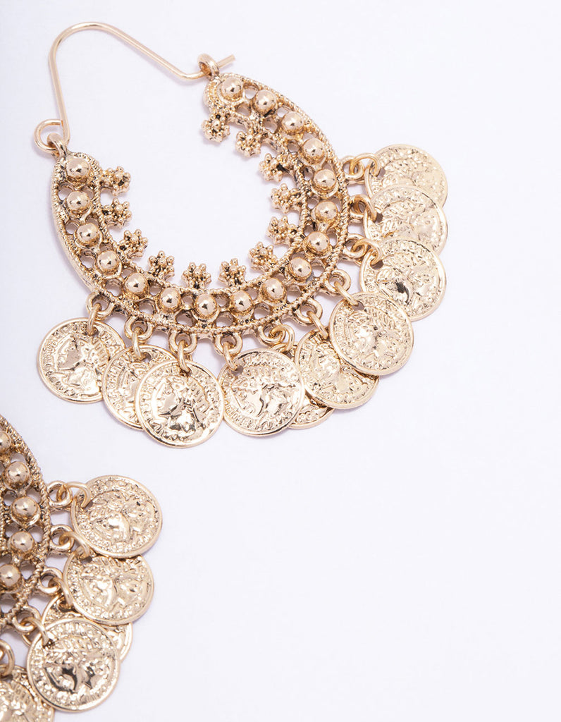 Gold Filigree Coin Hoop Earrings - Lovisa