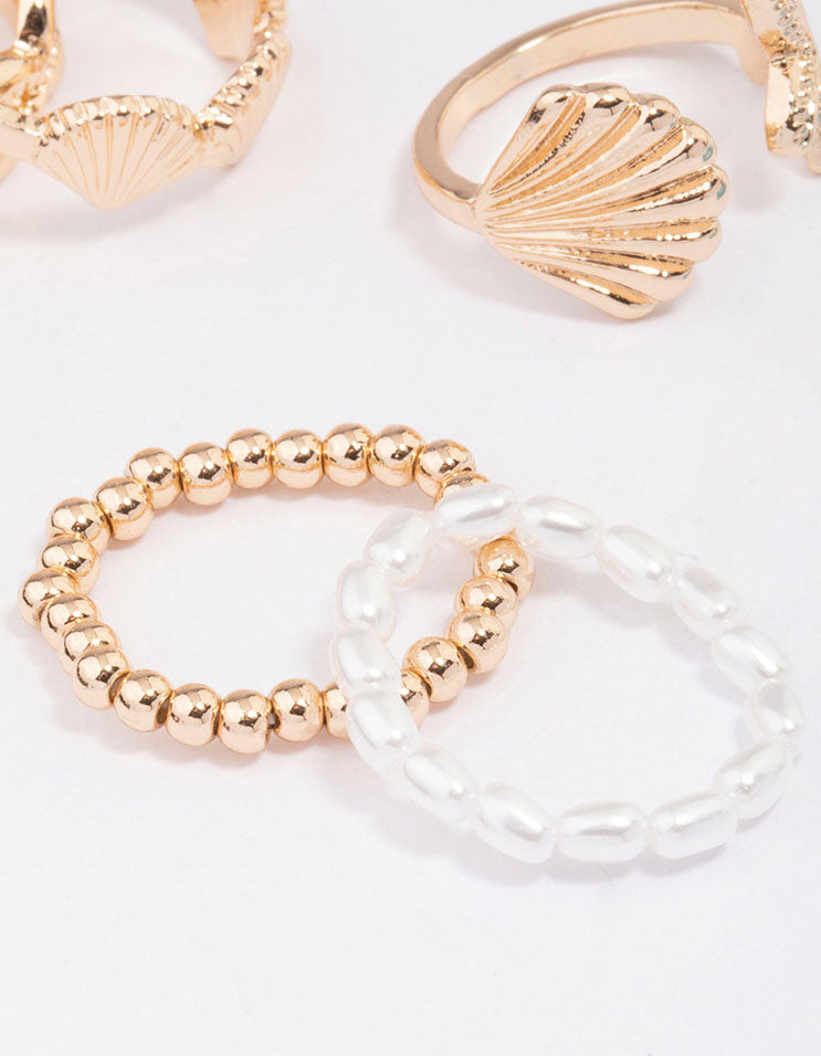 Gold Seashell Beaded Ring 9-Pack - Lovisa