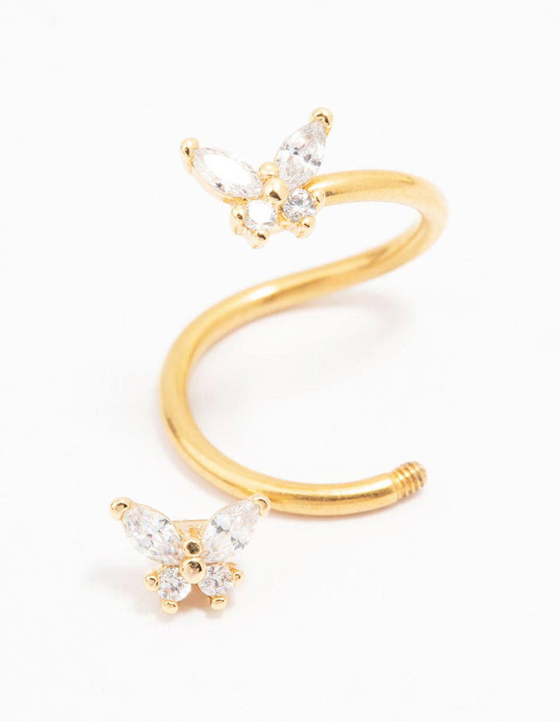 Gold Plated Surgical Steel Twisted Butterfly Belly Piercing - Lovisa