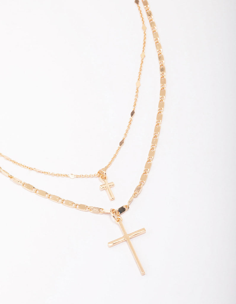 Gold Double Cross Layered Necklace - Lovisa