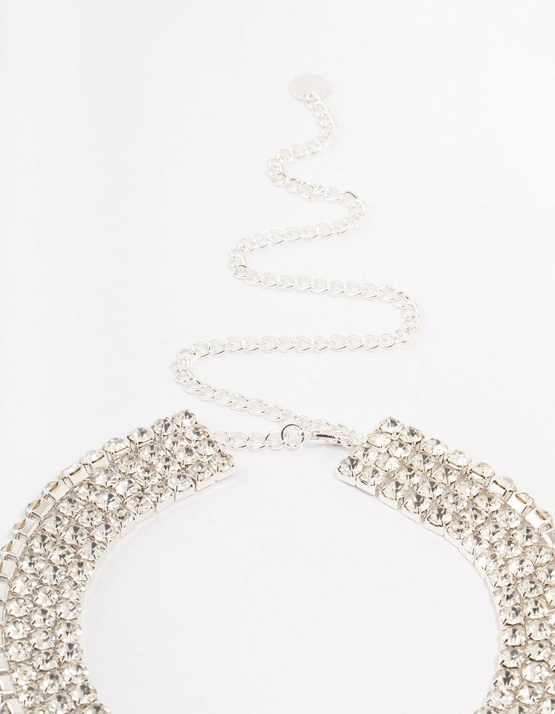Silver Multi Row Diamante Necklace - Lovisa