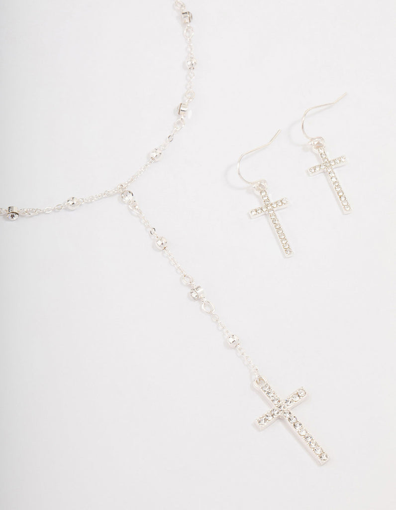 Silver Beaded Cross Jewellery Set - Lovisa