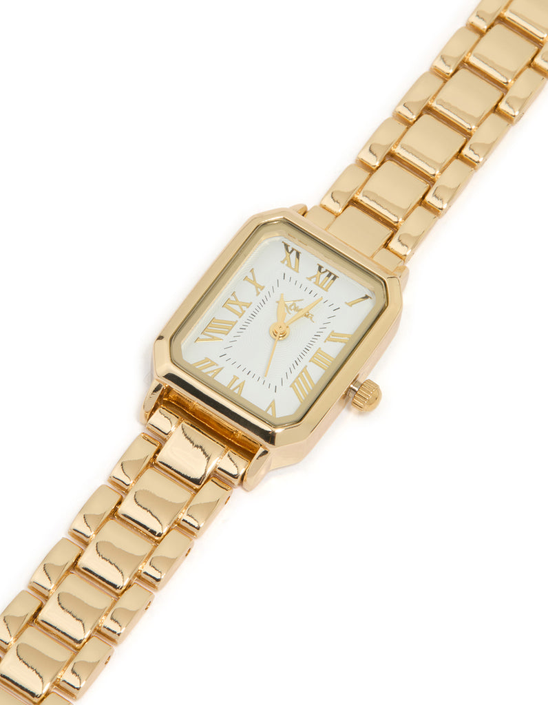 Gold Rectangle Roman Numeral Watch - Lovisa
