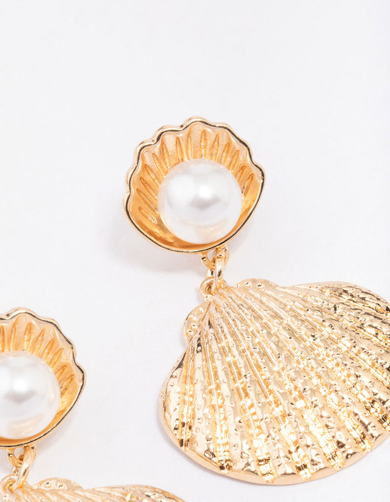 Gold Shell & Pearl Drop Earrings - Lovisa