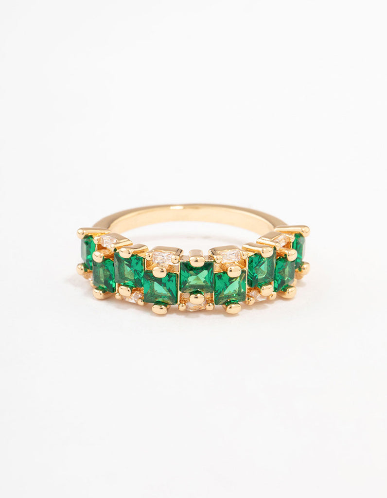 Gold Plated Staggered Emerald Band Ring - Lovisa