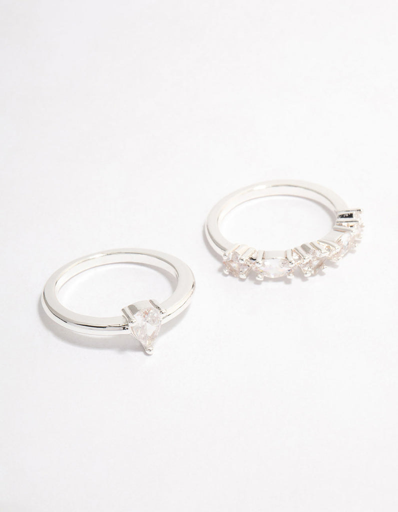 Silver Plated Alternating Pear Stacking Rings - Lovisa