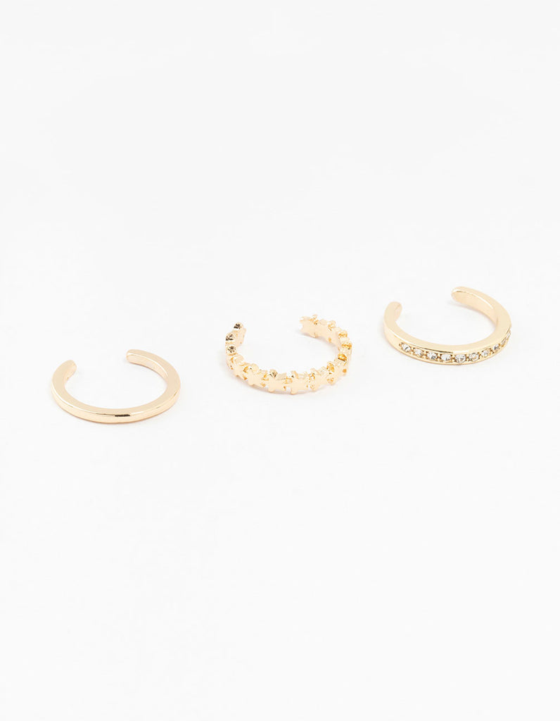 Gold Straight & Crystal Toe Rings 3-Pack - Lovisa