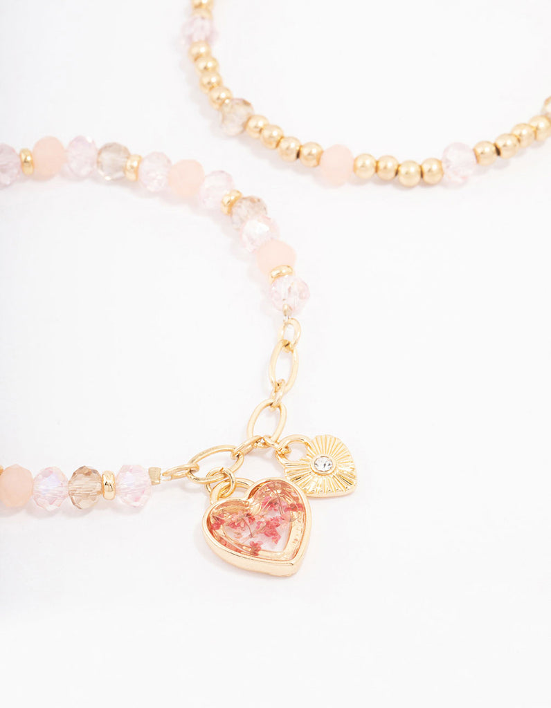 Gold Heart Charm Beaded Bracelet Lovisa