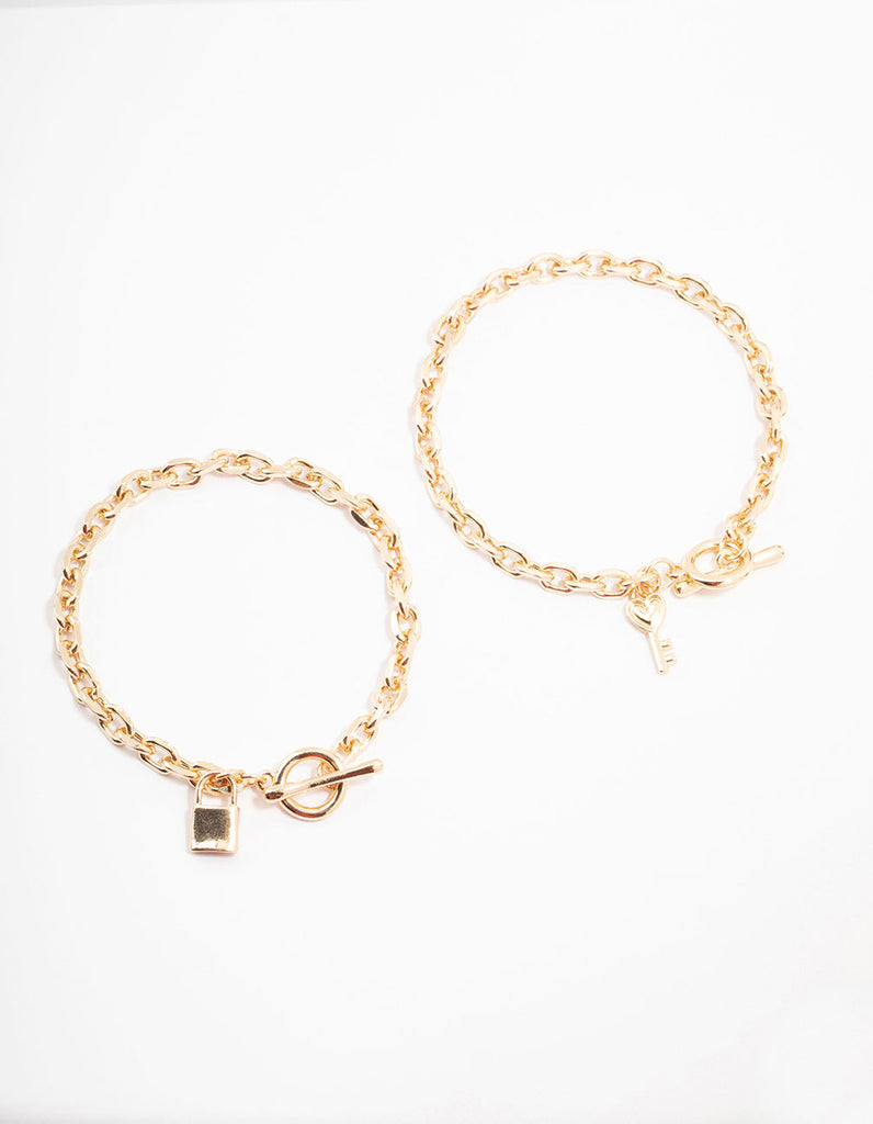 Gold Chunky Lock & Key Charm Bracelet Pack - Lovisa