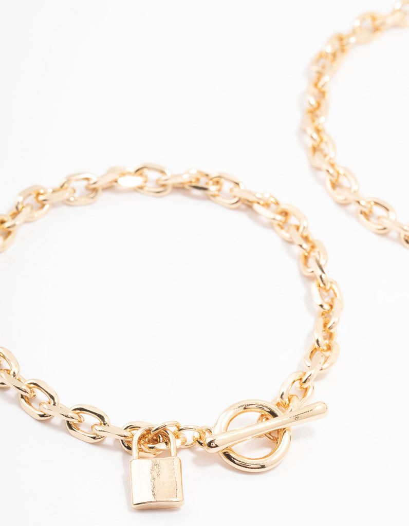 Gold Chunky Lock & Key Charm Bracelet Pack - Lovisa