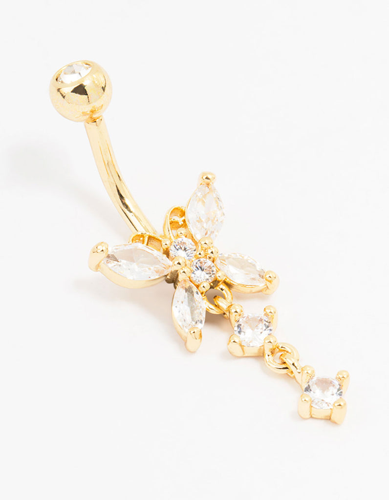 Gold Plated Surgical Steel Butterfly Crystal Belly Bar - Lovisa