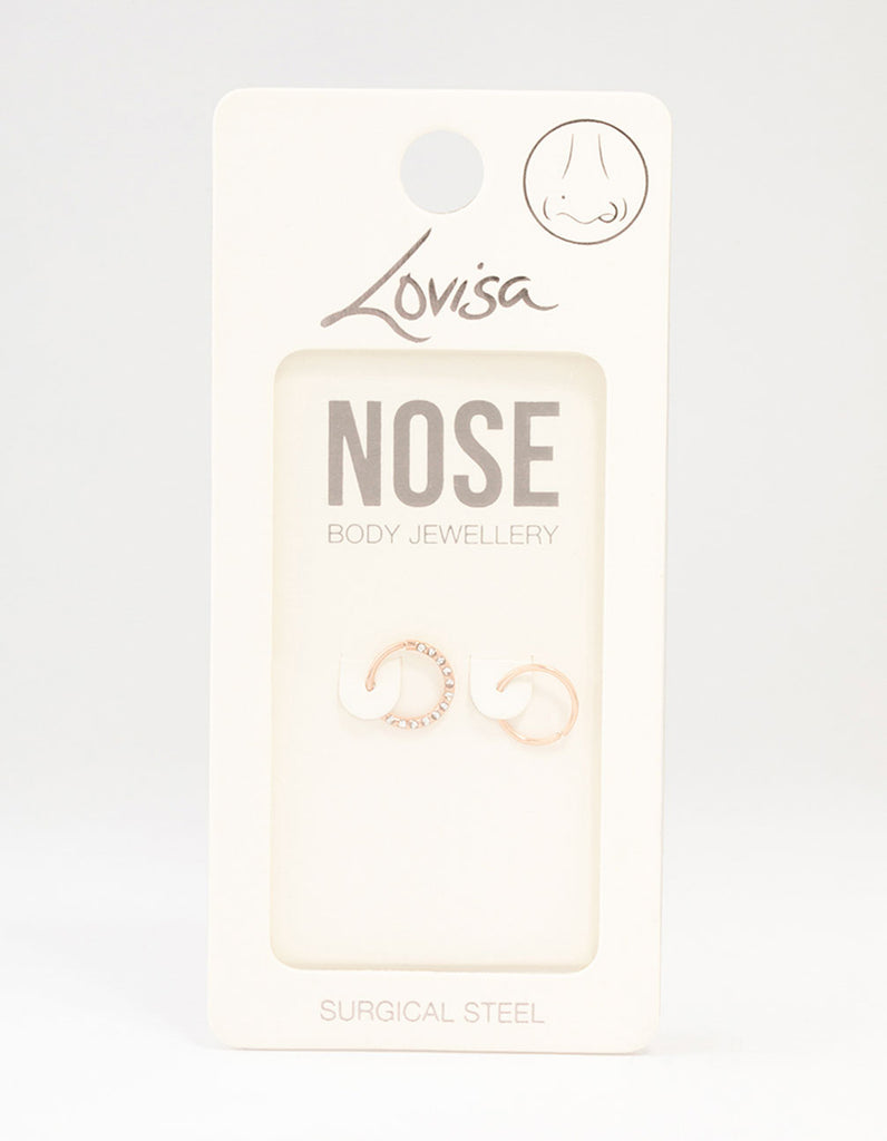Rose Gold Plated Surgical Steel Textured Nose Rings 2-Pack - Lovisa