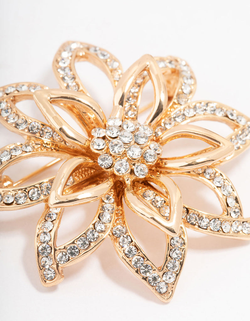 Gold Diamante Flower Outline Brooch - Lovisa