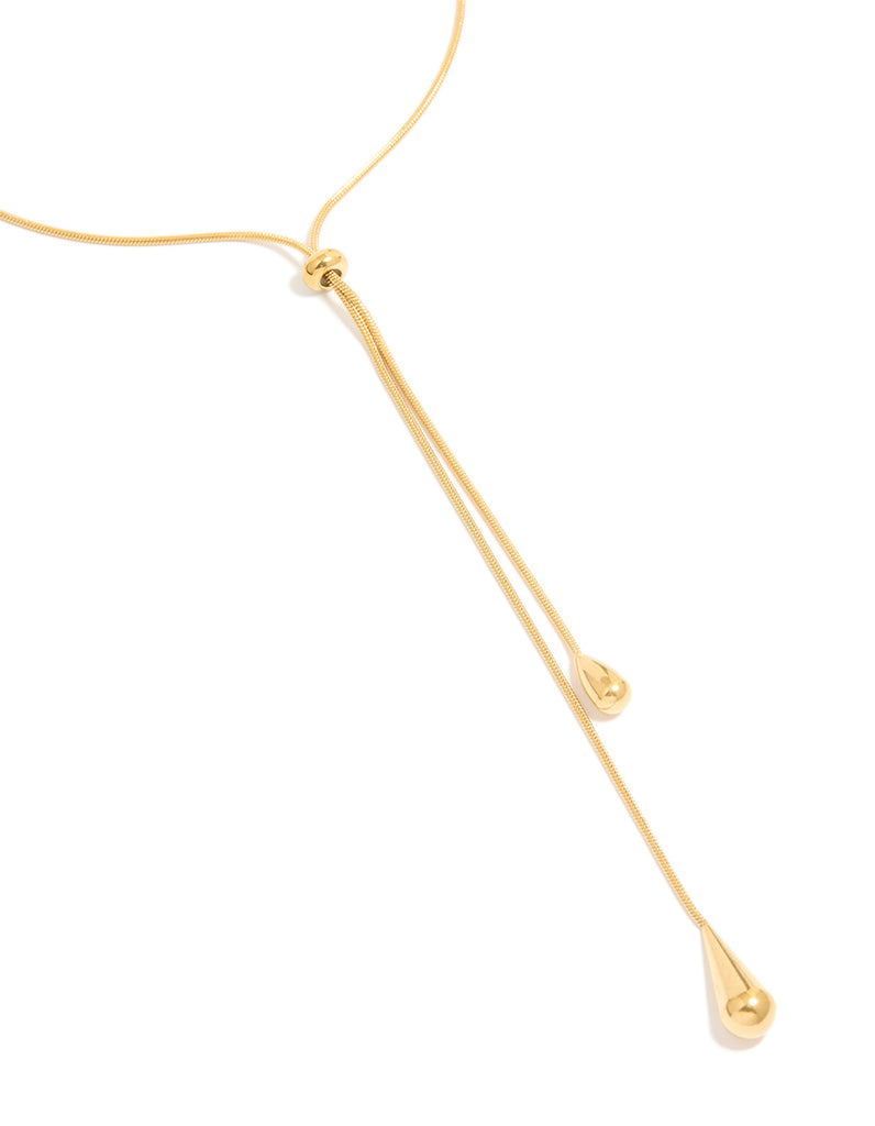 Waterproof Gold Plated Stainless Steel Pull Through Lariat Necklace ...