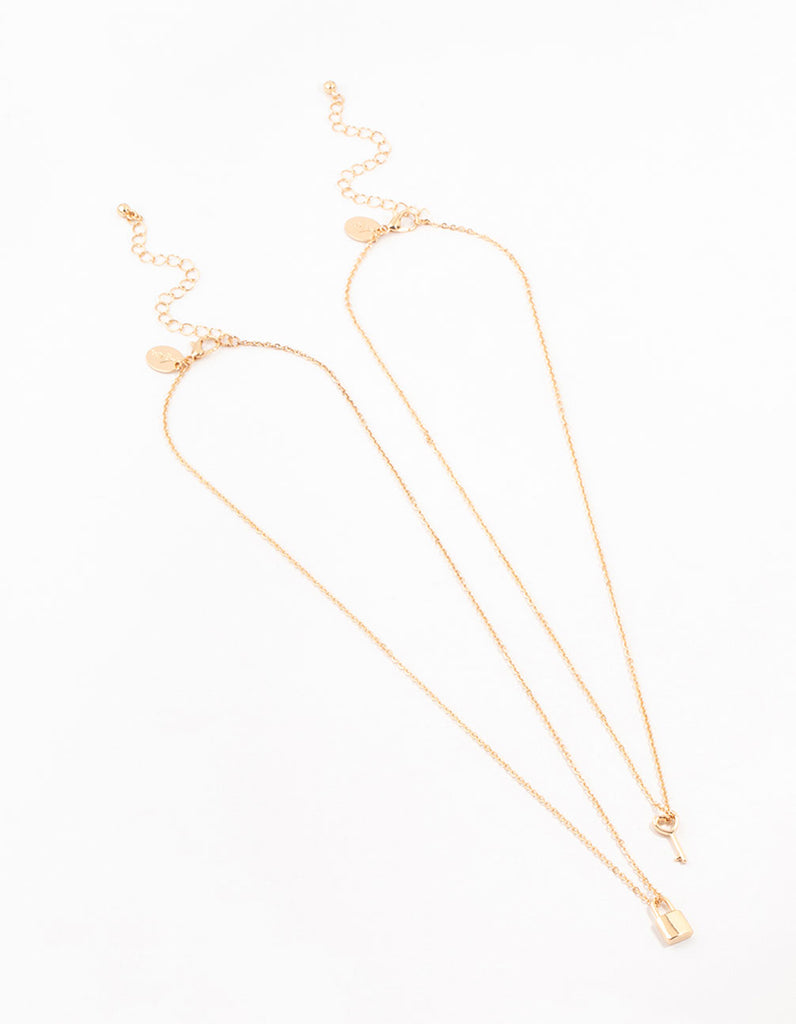 Gold Lock & Key Necklace 2-Pack - Lovisa