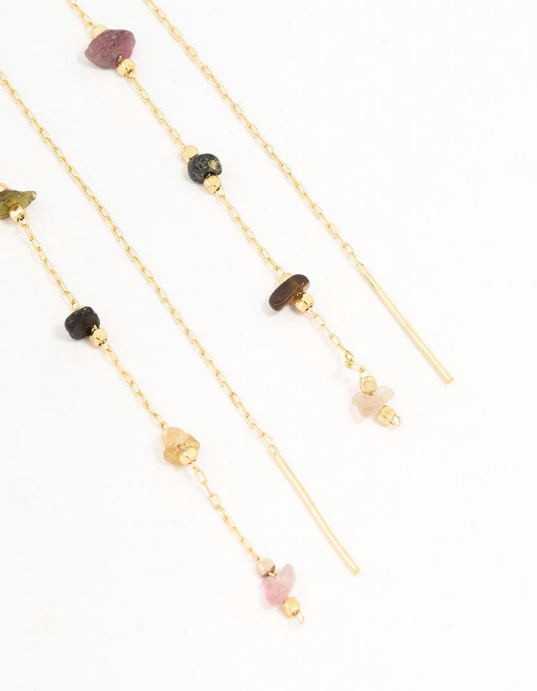 Gold Plated Semi Precious Station Thread Through Earrings - Lovisa
