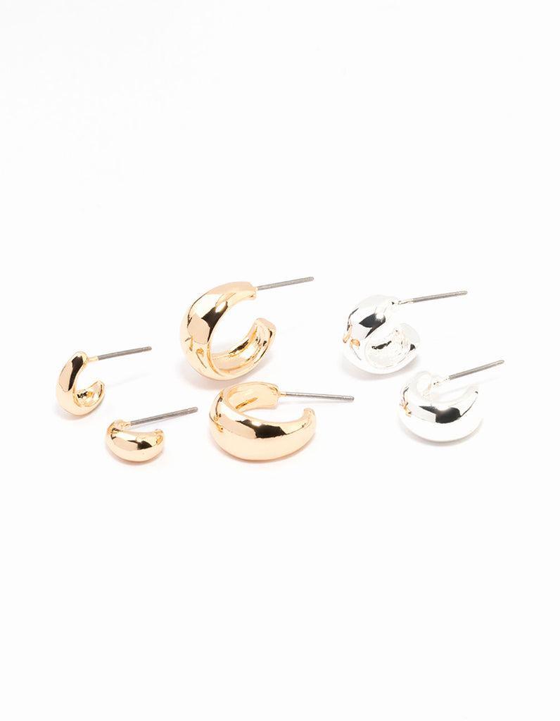 Mixed Metals Simple Hoop Earrings 3-Pack - Lovisa